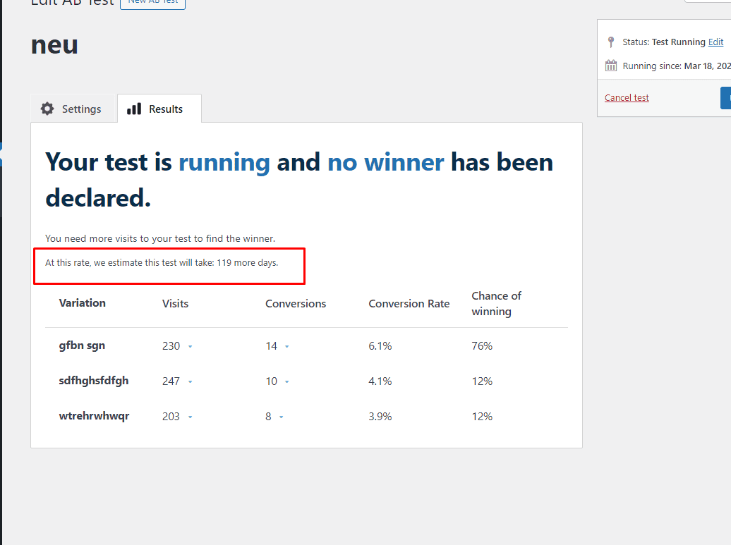 Test Duration Estimation | AB Split Test